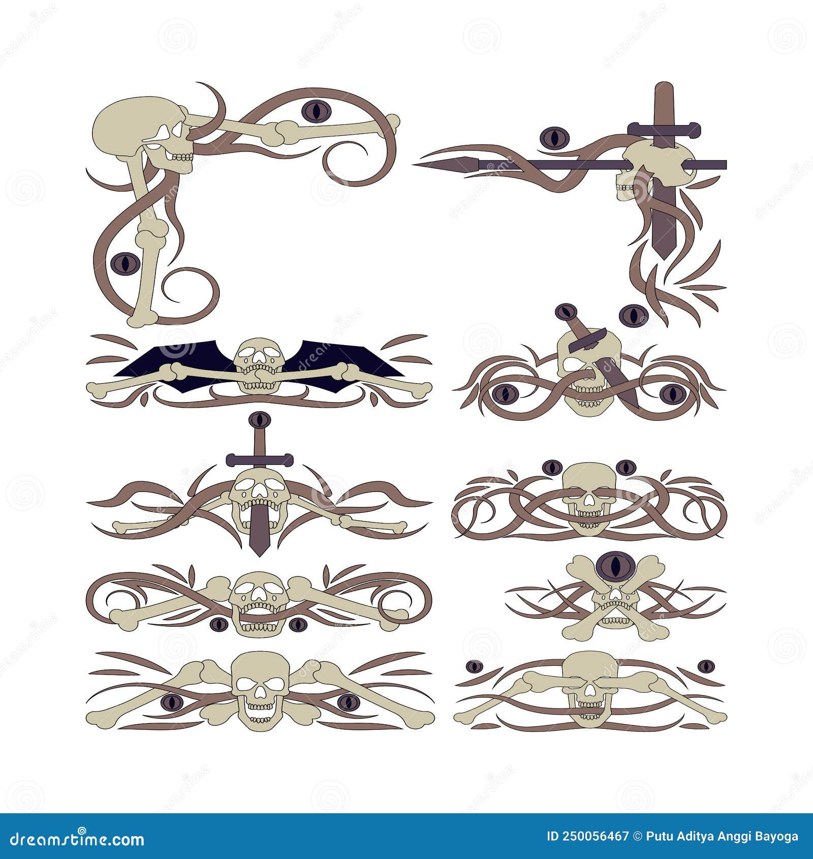 Skull border set stock vector. Illustration of elements - 250056467