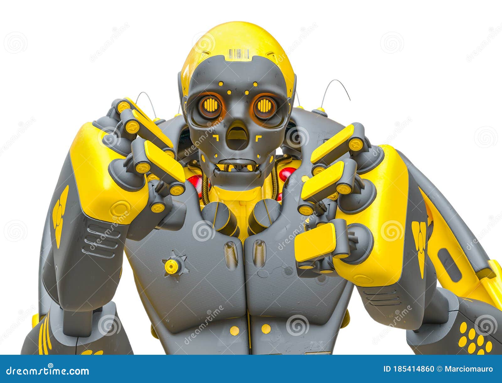 Skull Bot is Doing a Boxer Pose in a White Background Stock ...