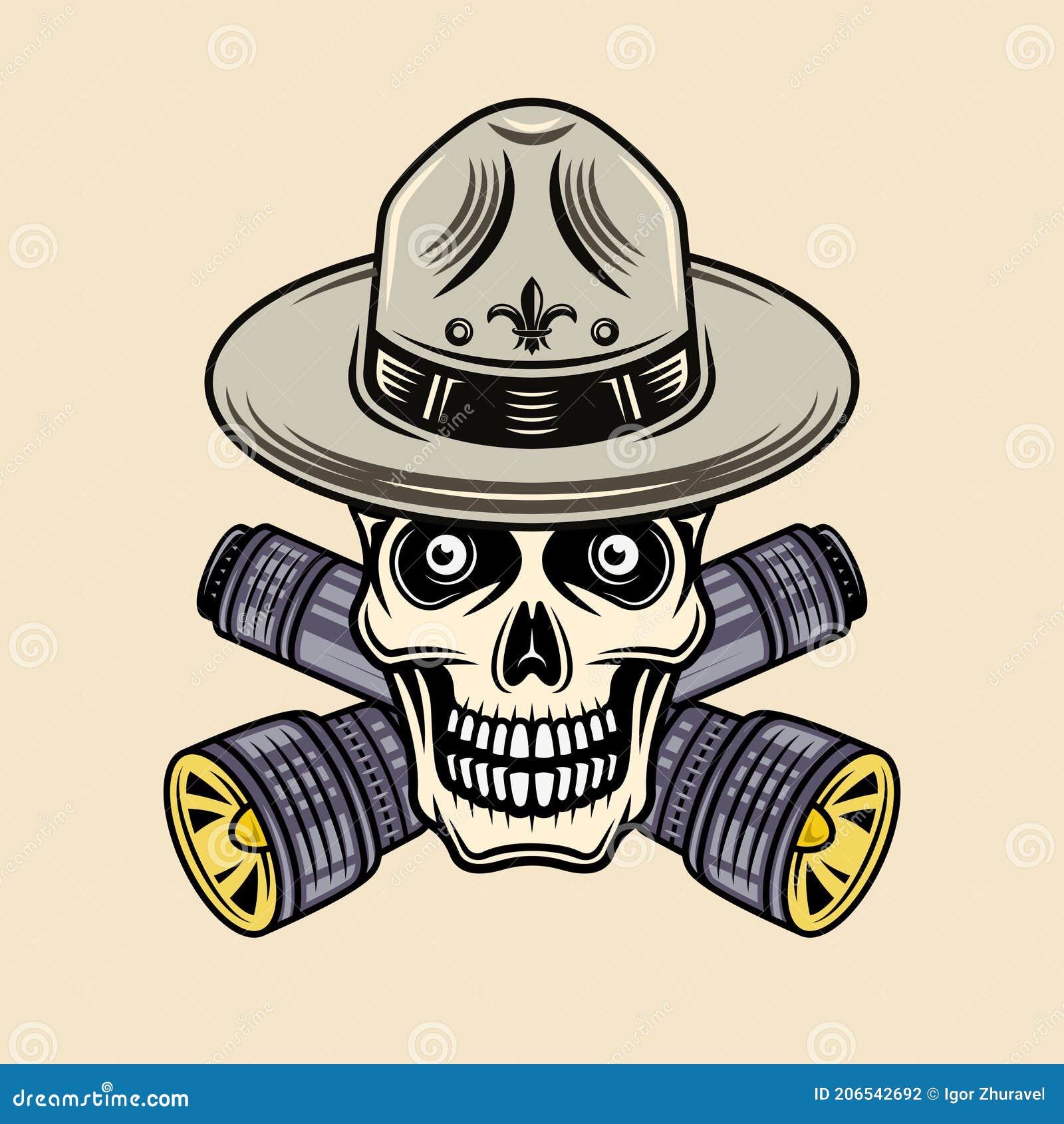 Skull of Boy Scout in Hat with Flashlights Vector Stock Illustration ...