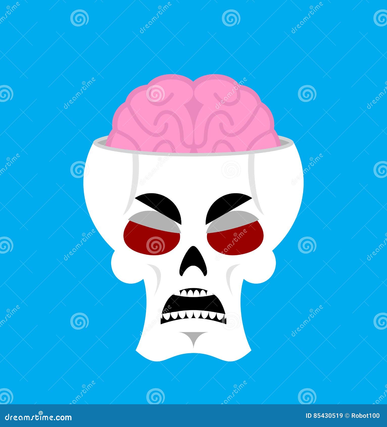 Skull and Brain Angry Emoji. Skeleton Head Grumpy Emotion Isolated ...