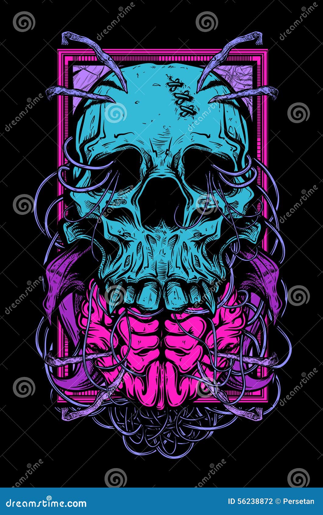 Skull and Brain stock vector. Illustration of black, demon - 56238872