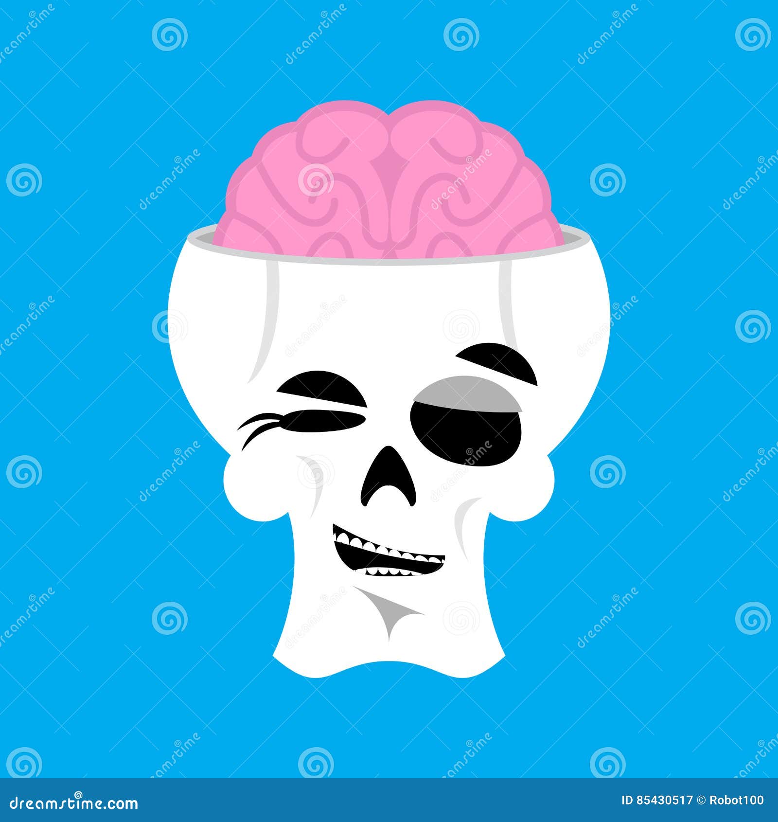 Skull and Brain Winks Emoji. Skeleton Head Happy Emotion Isolate Stock ...