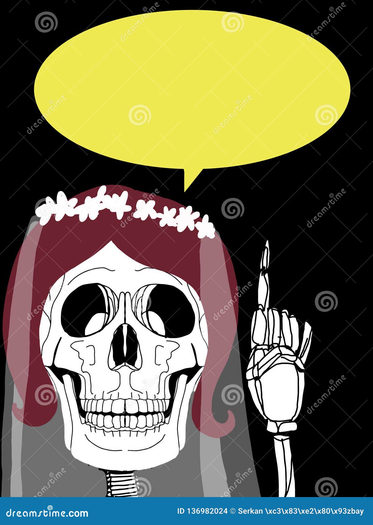 Skull Bride Drawing Illustration Speech Bubble Black Background ...