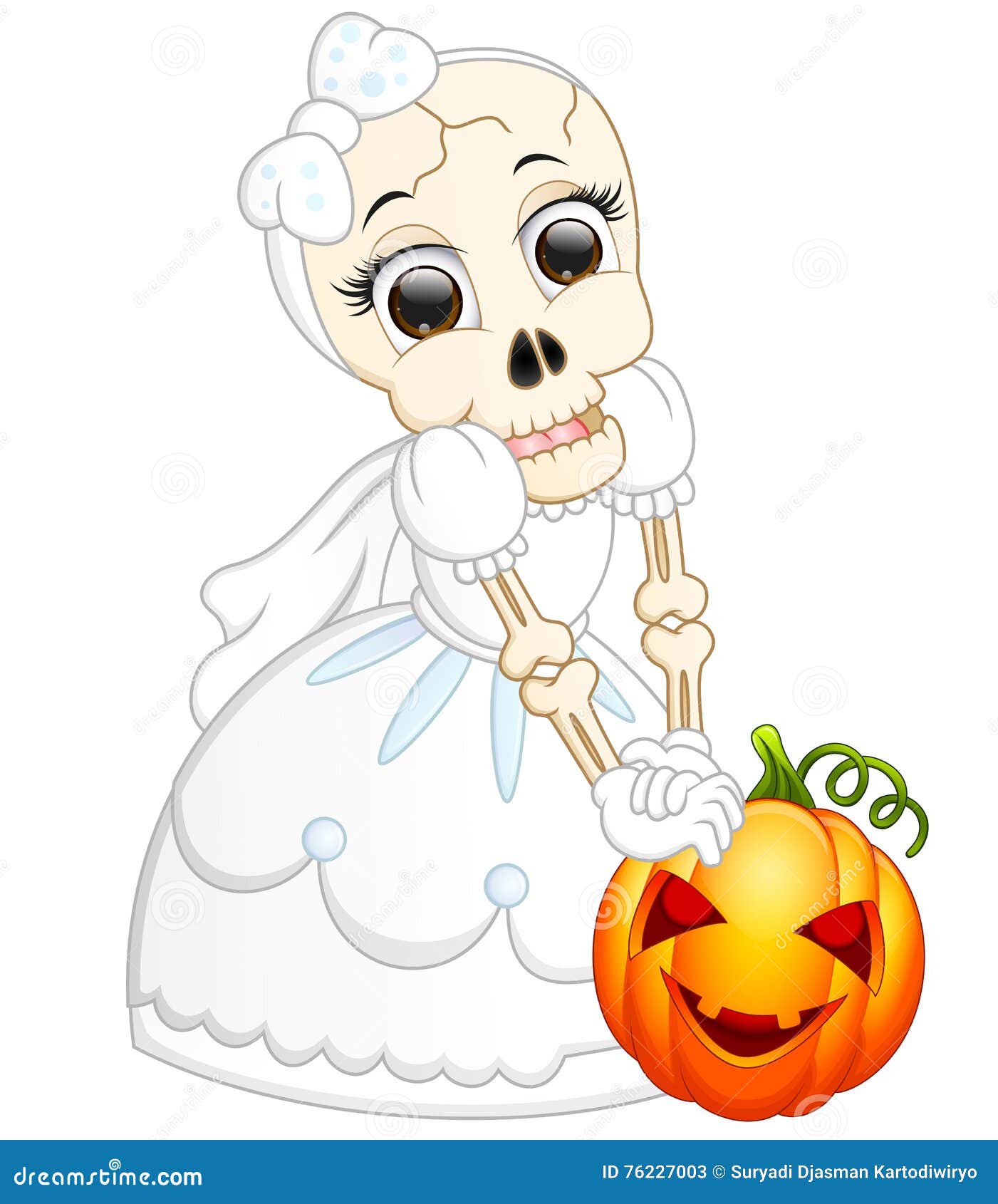 Skull Bride Holding Pumpkin Cartoon Stock Vector - Illustration of ...