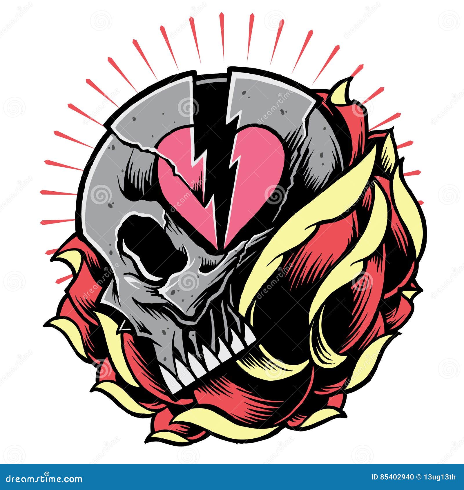 Skull and Broken Heart Symbol with Rose Stock Vector - Illustration of ...