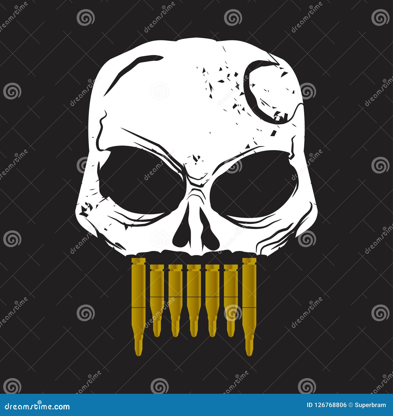 Skull with Bullet Teeth Illustration Stock Vector - Illustration of ...