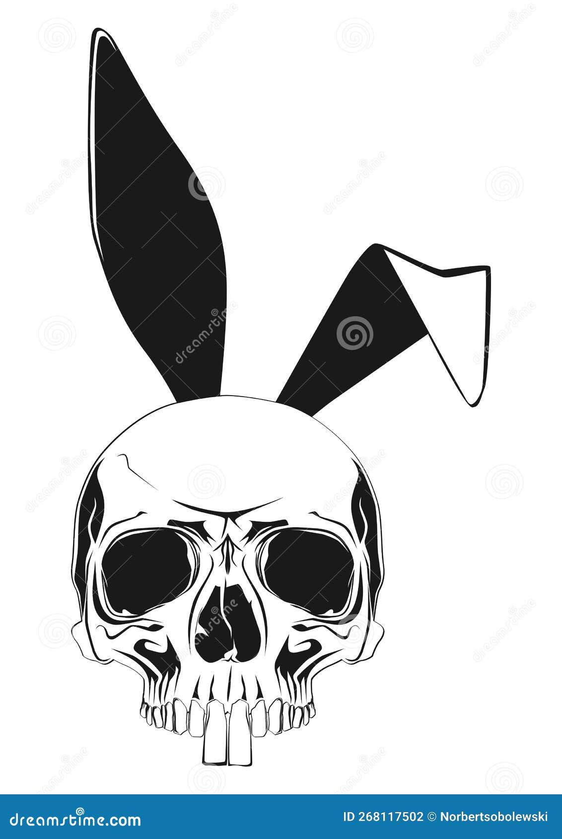 Skull with Bunny Ears and Teeth. Stock Vector - Illustration of vector ...