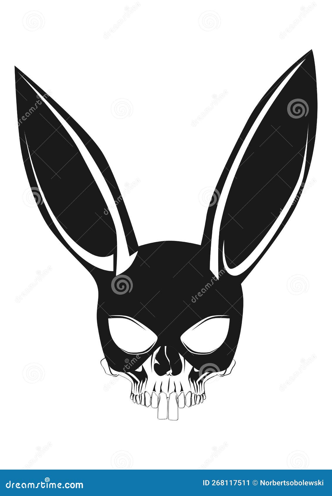 Skull with Bunny Ears and Teeth. Stock Vector - Illustration of teeth ...