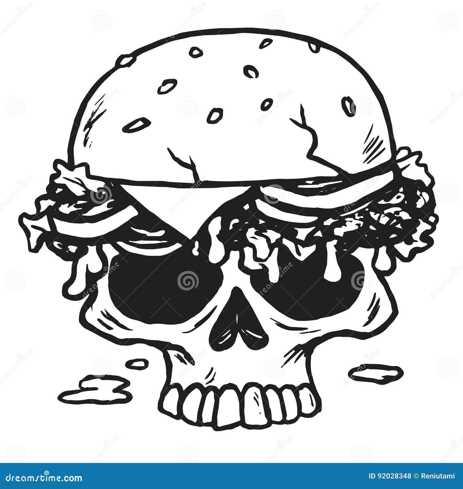 Skull Burger, Fries Vector Illustration Stock Vector - Illustration of ...