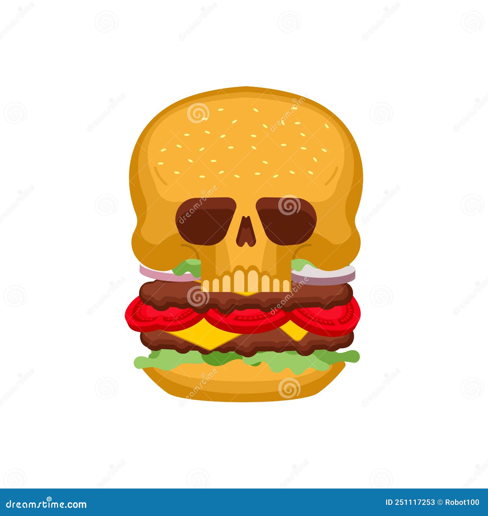 Skull burger. Harmful food stock vector. Illustration of halloween ...