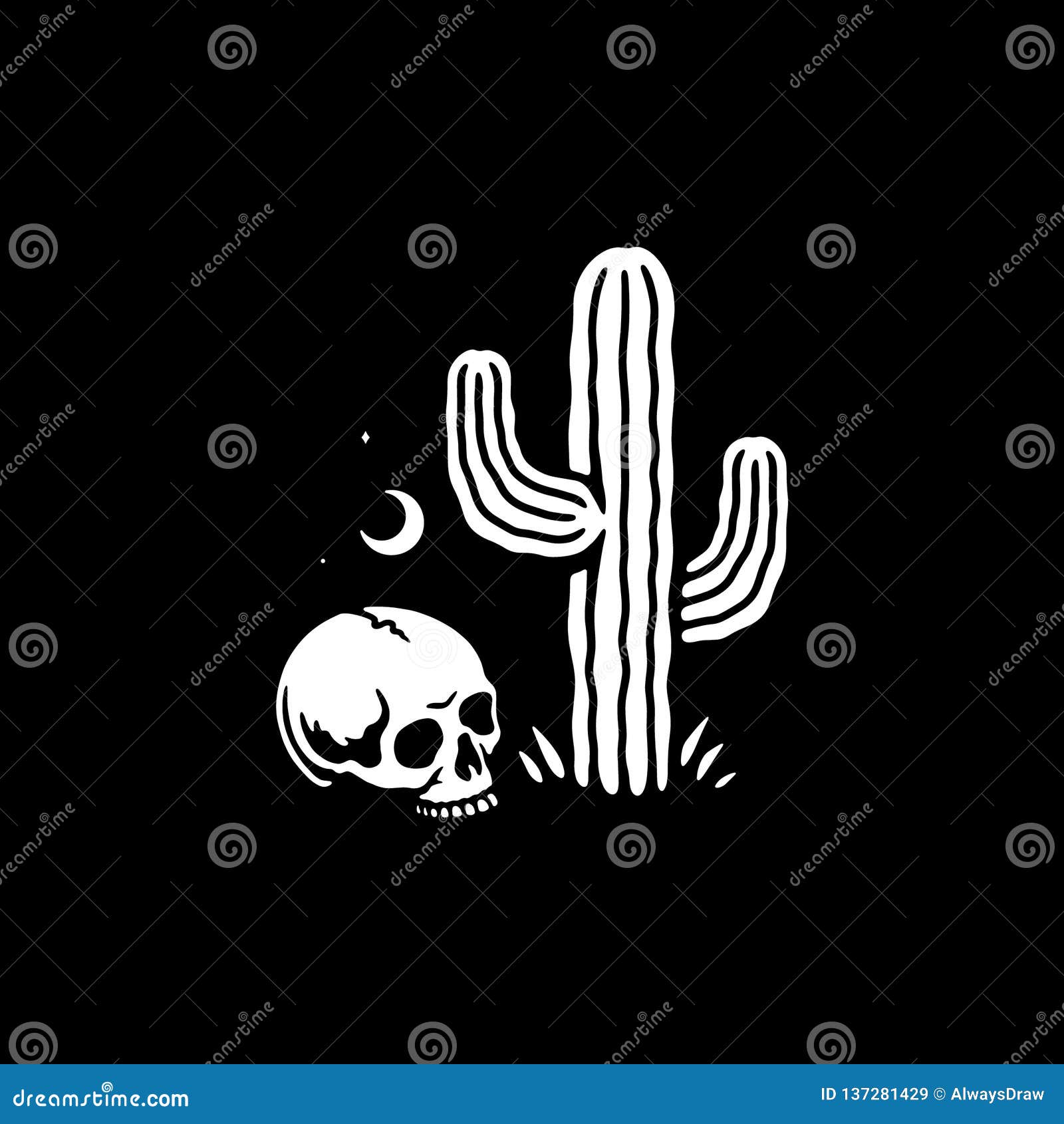 SKULL and CACTUS stock vector. Illustration of cactus - 137281429