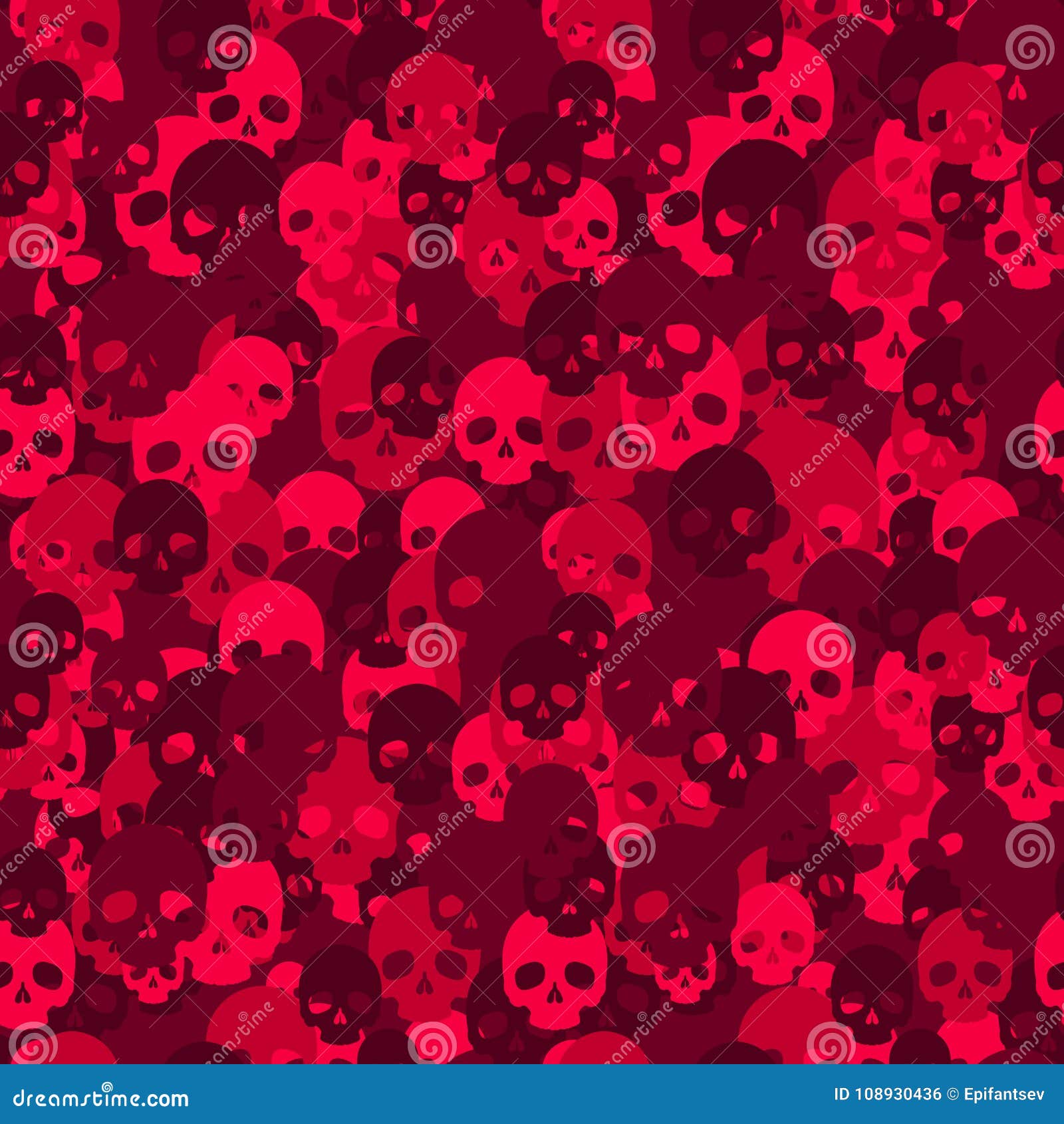 Skull Camo Seamless Pattern. Camouflage In Red Colors. Cartoon Vector ...