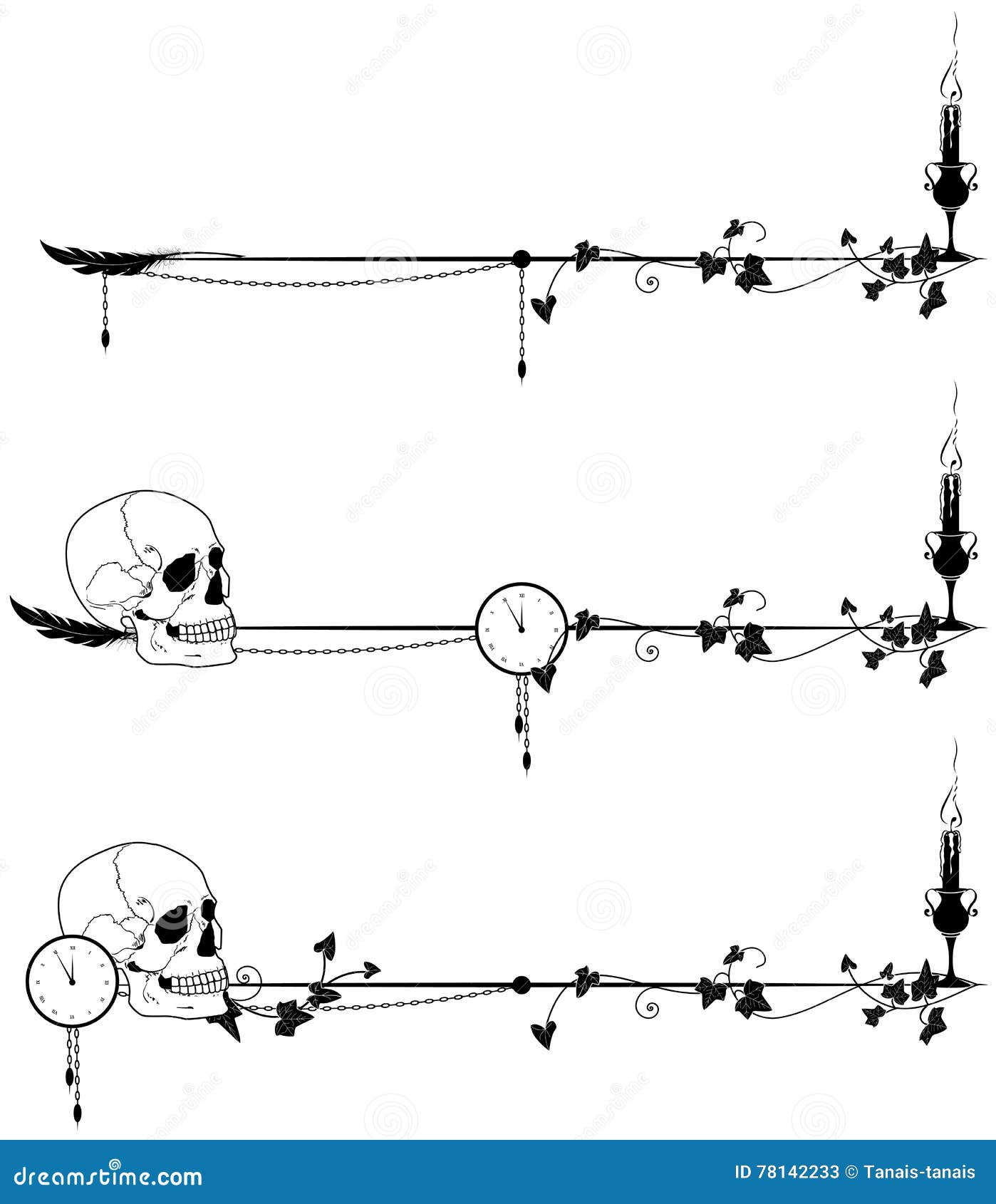 Skull, Candle, Clock And Ivy Cartoon Vector | CartoonDealer.com #78142233