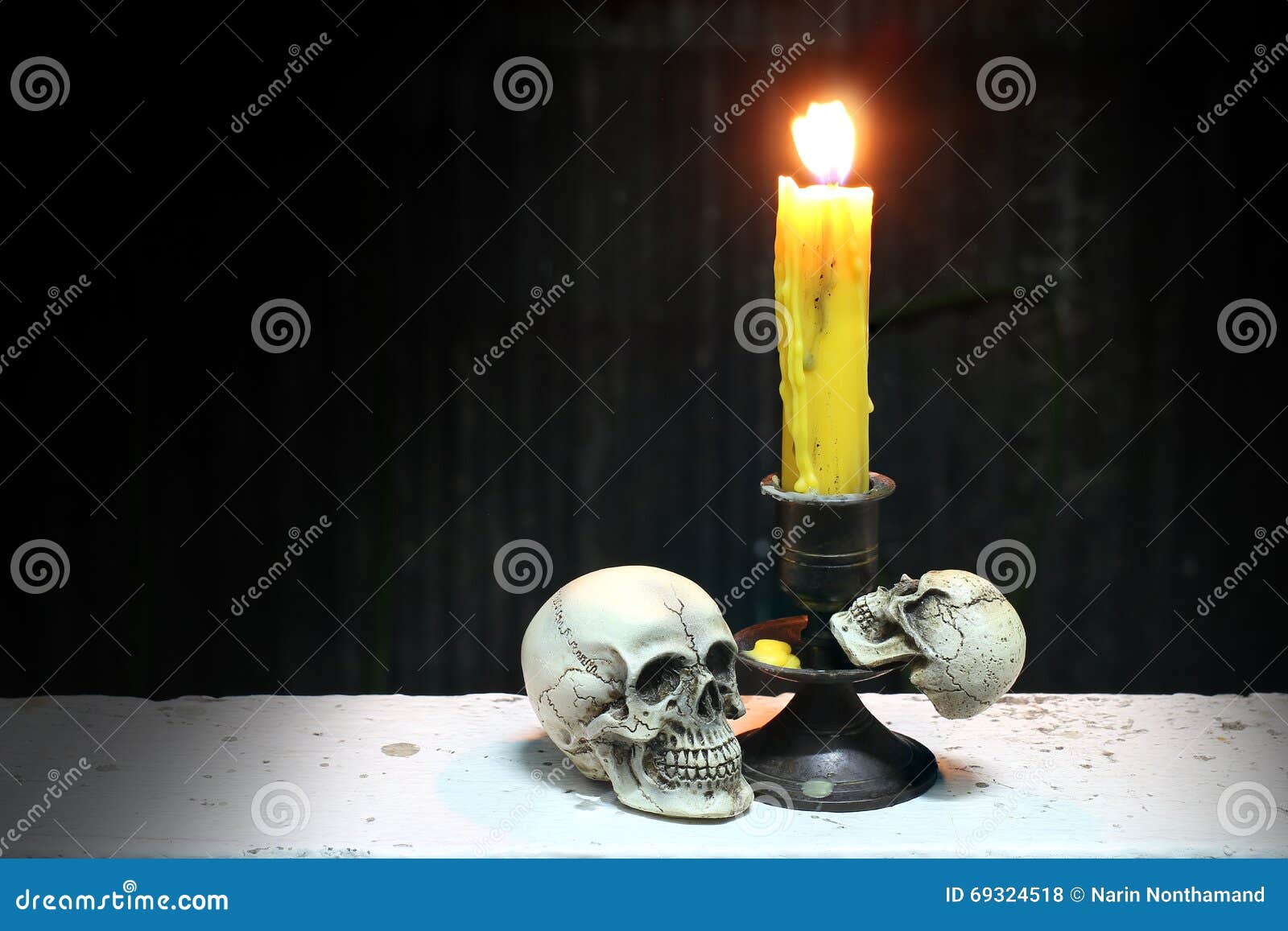 Skull and Candle Light /Still Life Style Stock Photo - Image of life ...