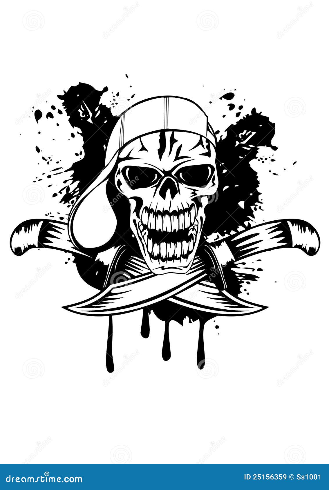 Skull in cap and knifes stock vector. Illustration of death - 25156359