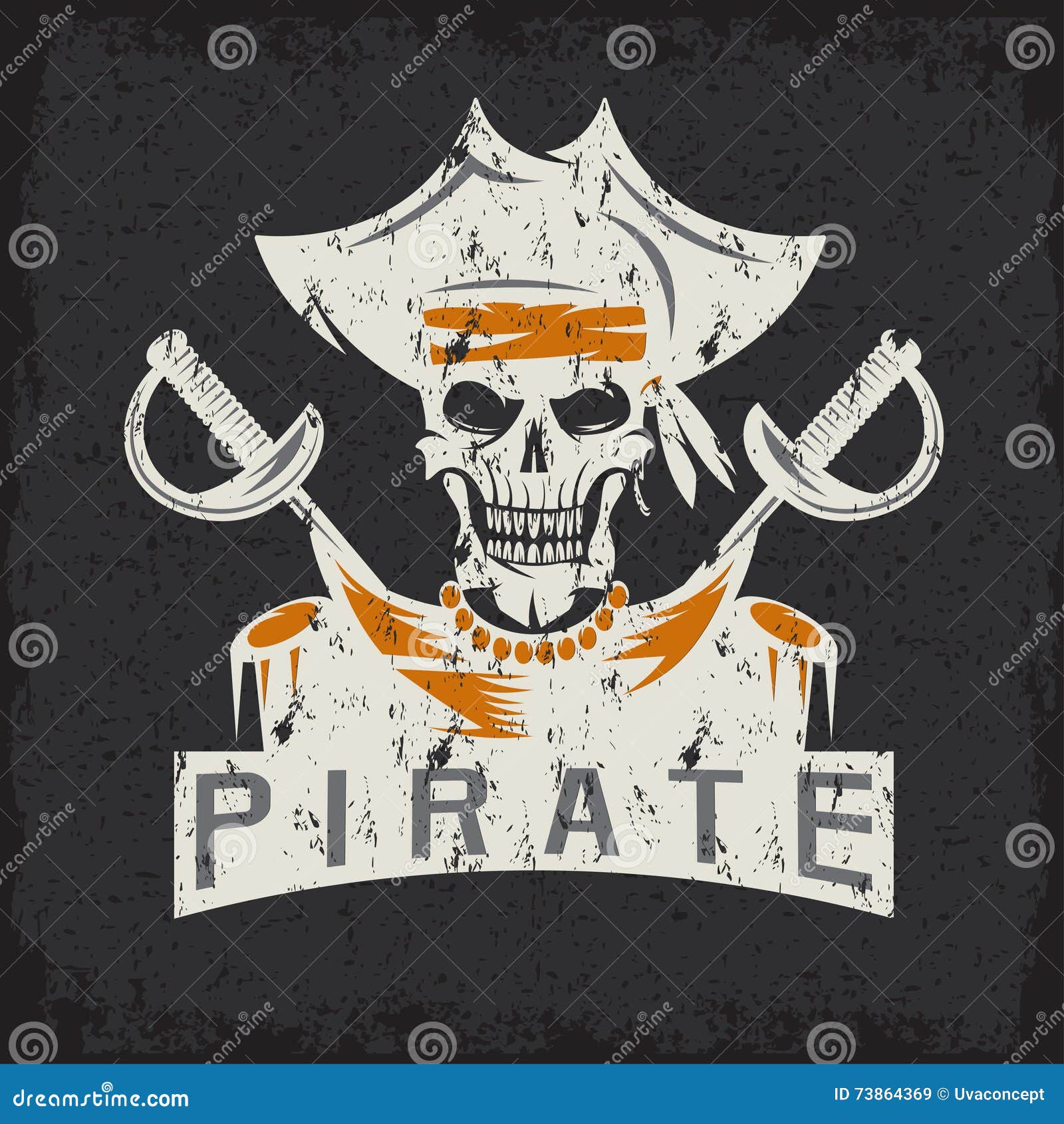 Skull Captain Pirate in Hat Swords Grunge Vector Design Tem Stock ...