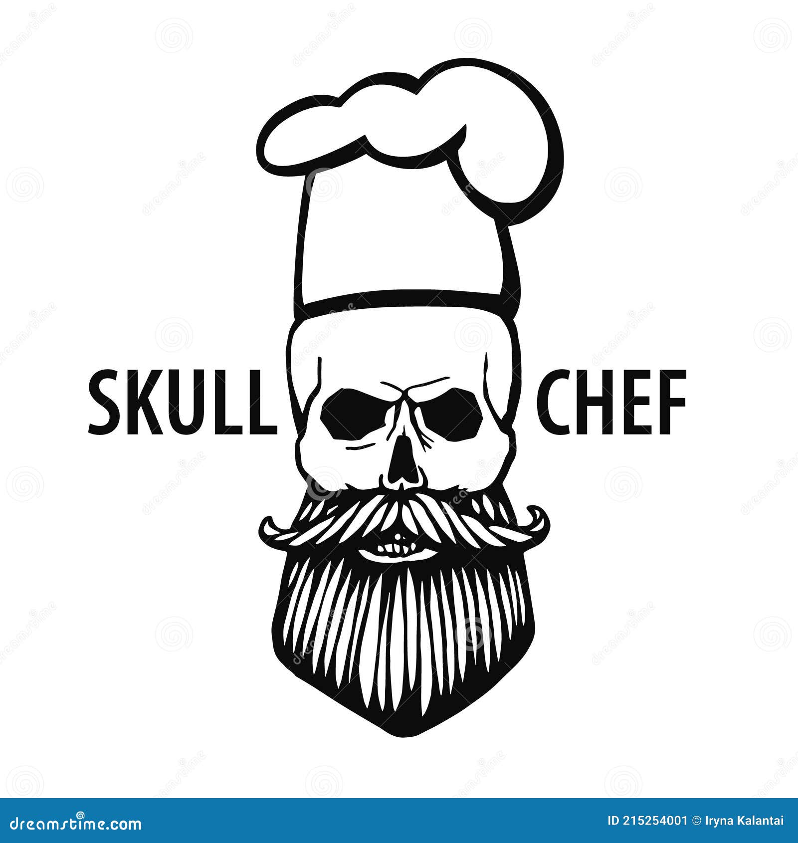 Skull in Chef Hat with Beard and Mustache Isolated Vector Illustration ...