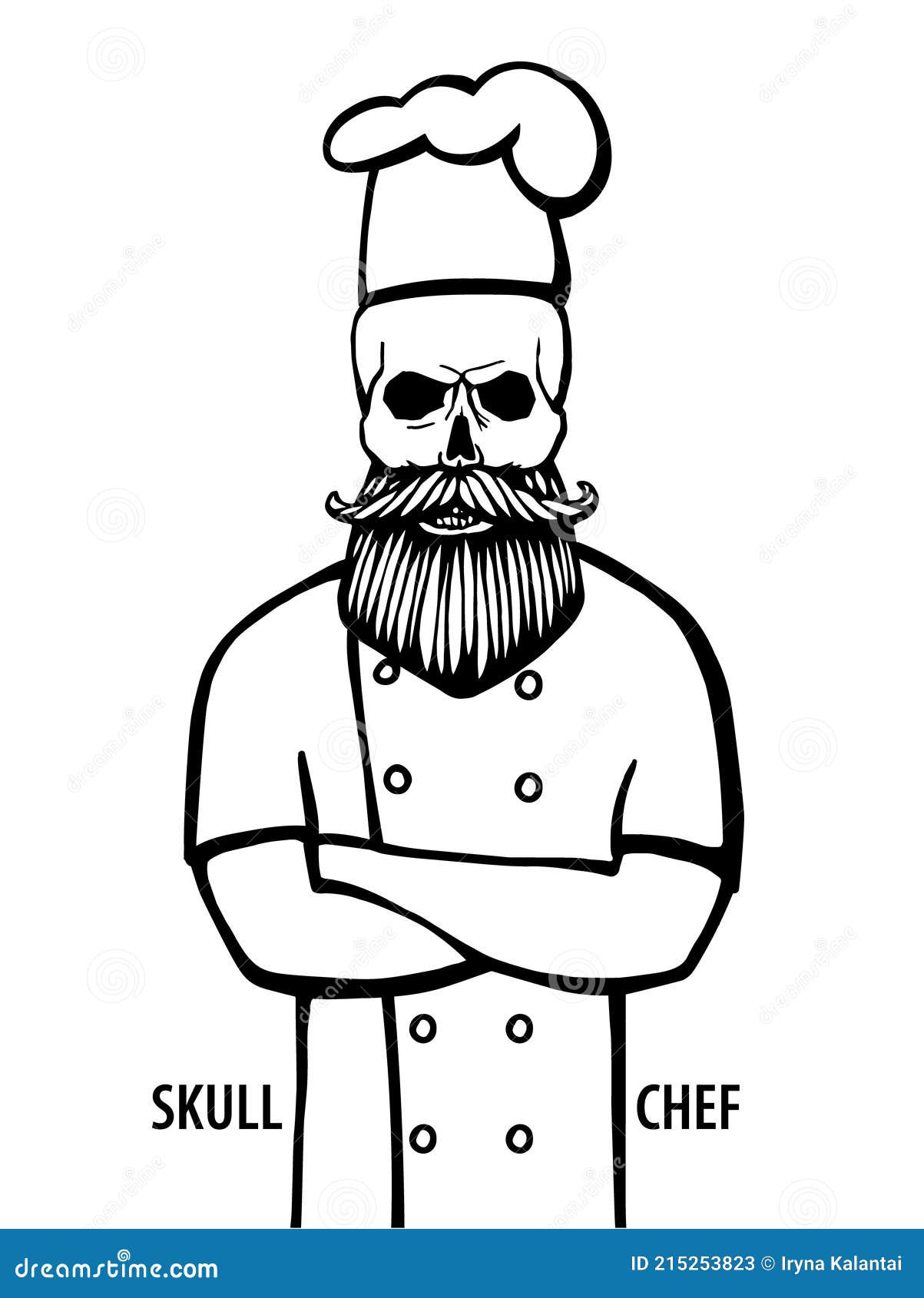 Skull in Chef Hat with Beard and Mustache Isolated Vector Illustration ...