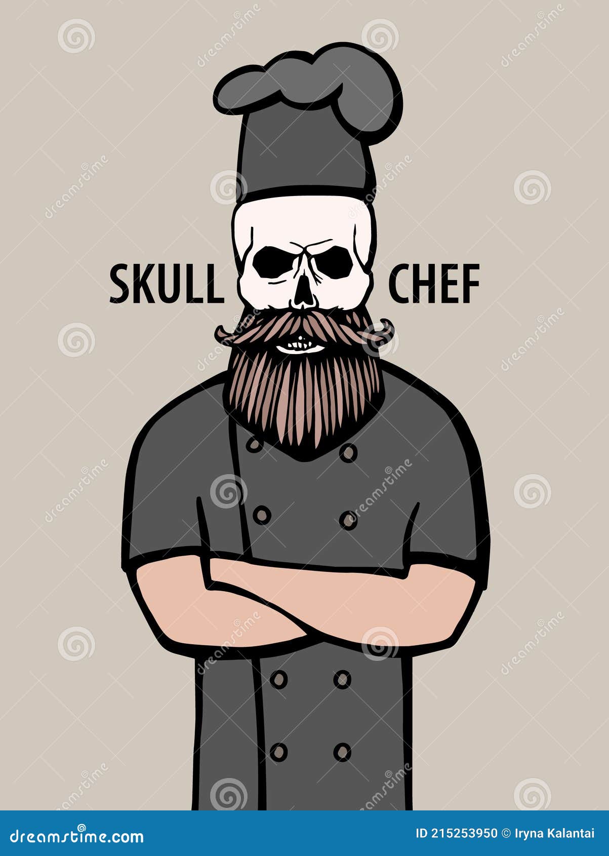 Skull in Chef Hat with Beard and Mustache Isolated Vector Illustration ...