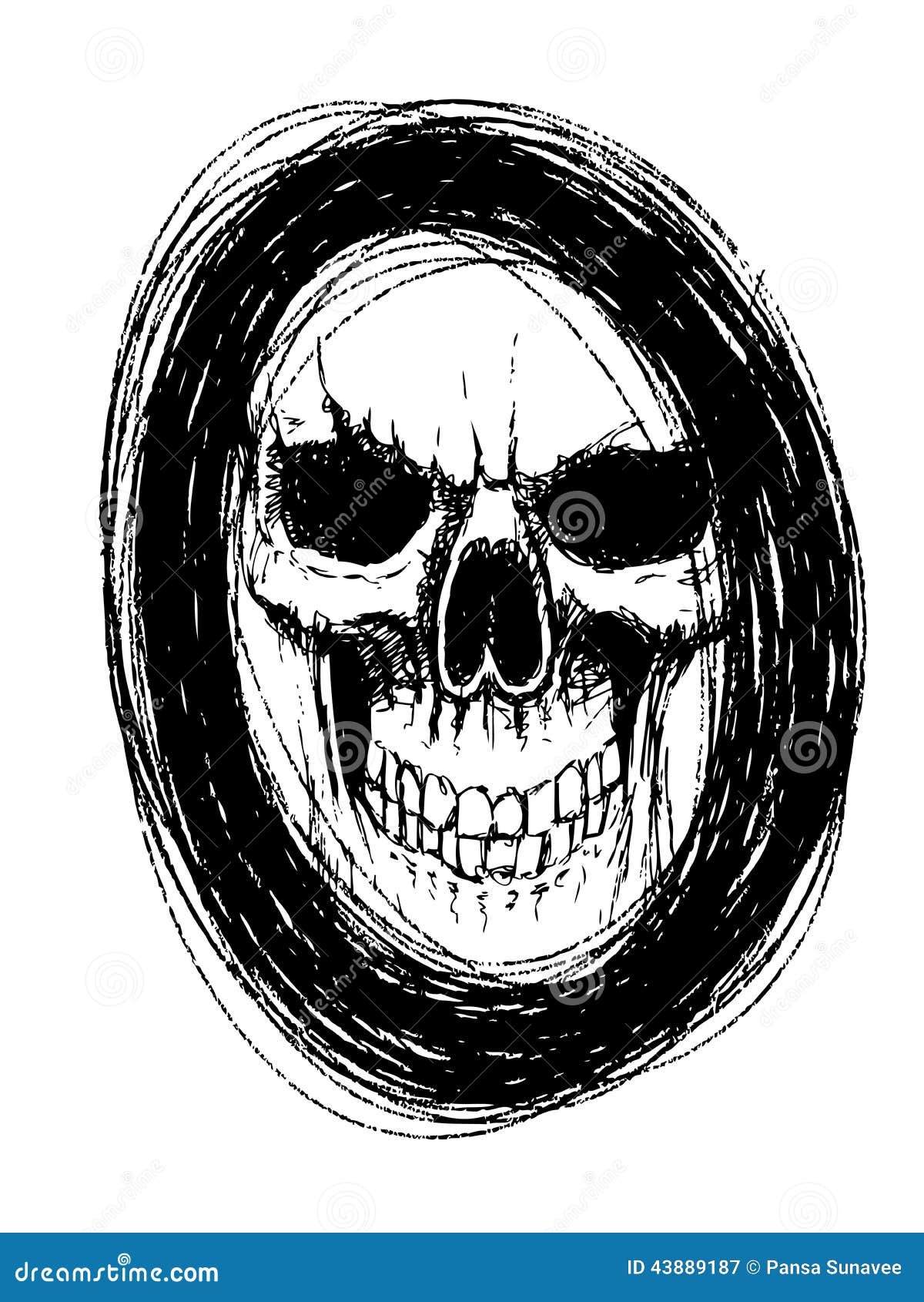 Skull in circle stock vector. Illustration of pencil - 43889187