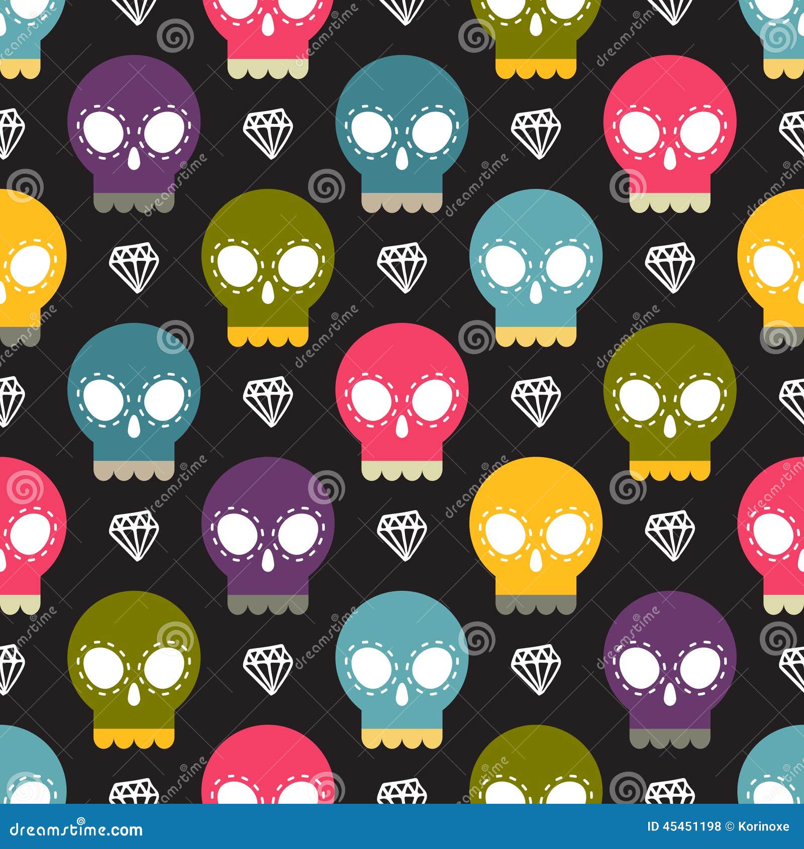 Skull Colorful Seamless Pattern Stock Vector - Illustration of funny ...