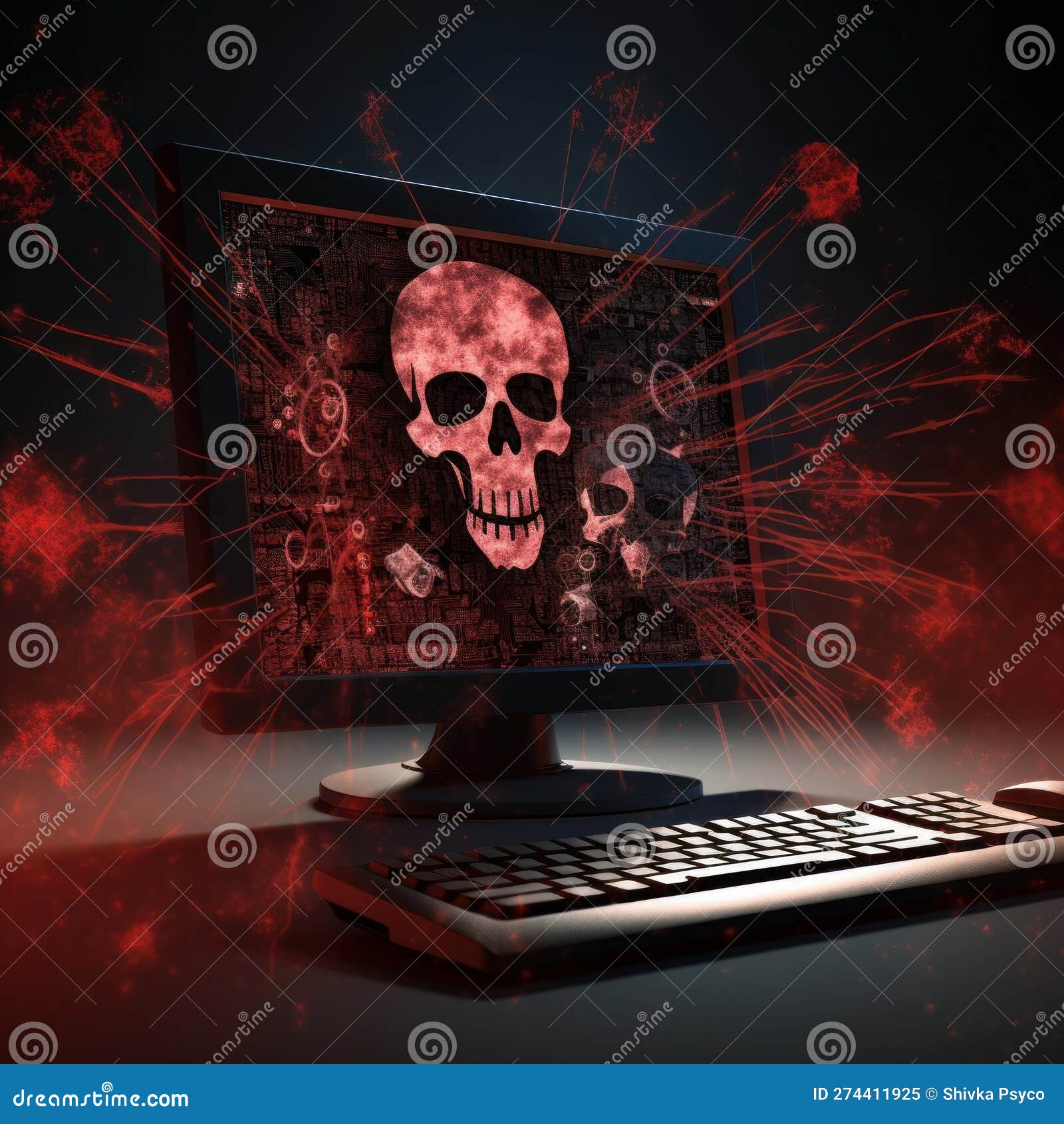 Skull in Computer Shows Computer Malware Generative AI Stock ...