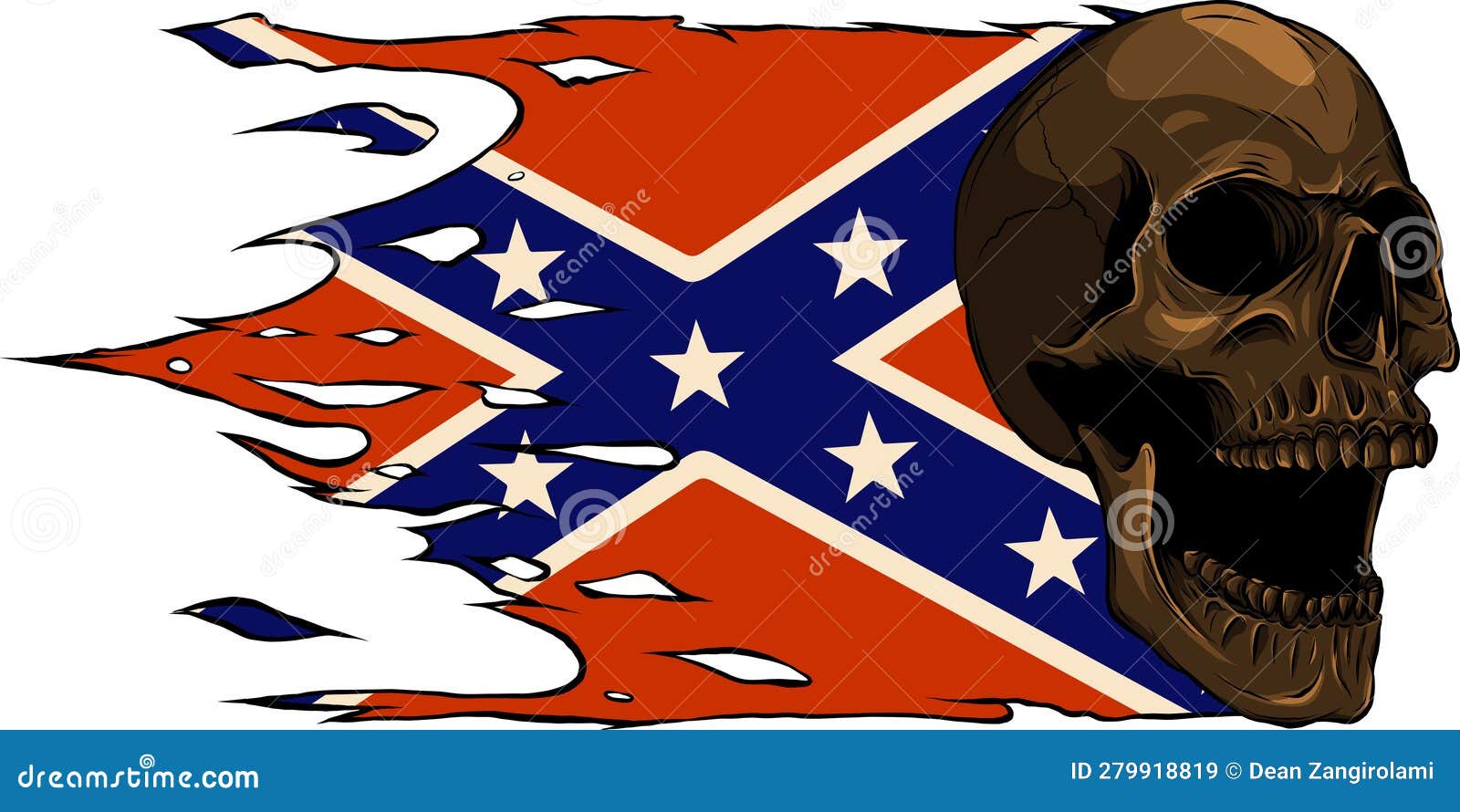 Human Skull with Confederation Flag Isolated on White Background Stock ...