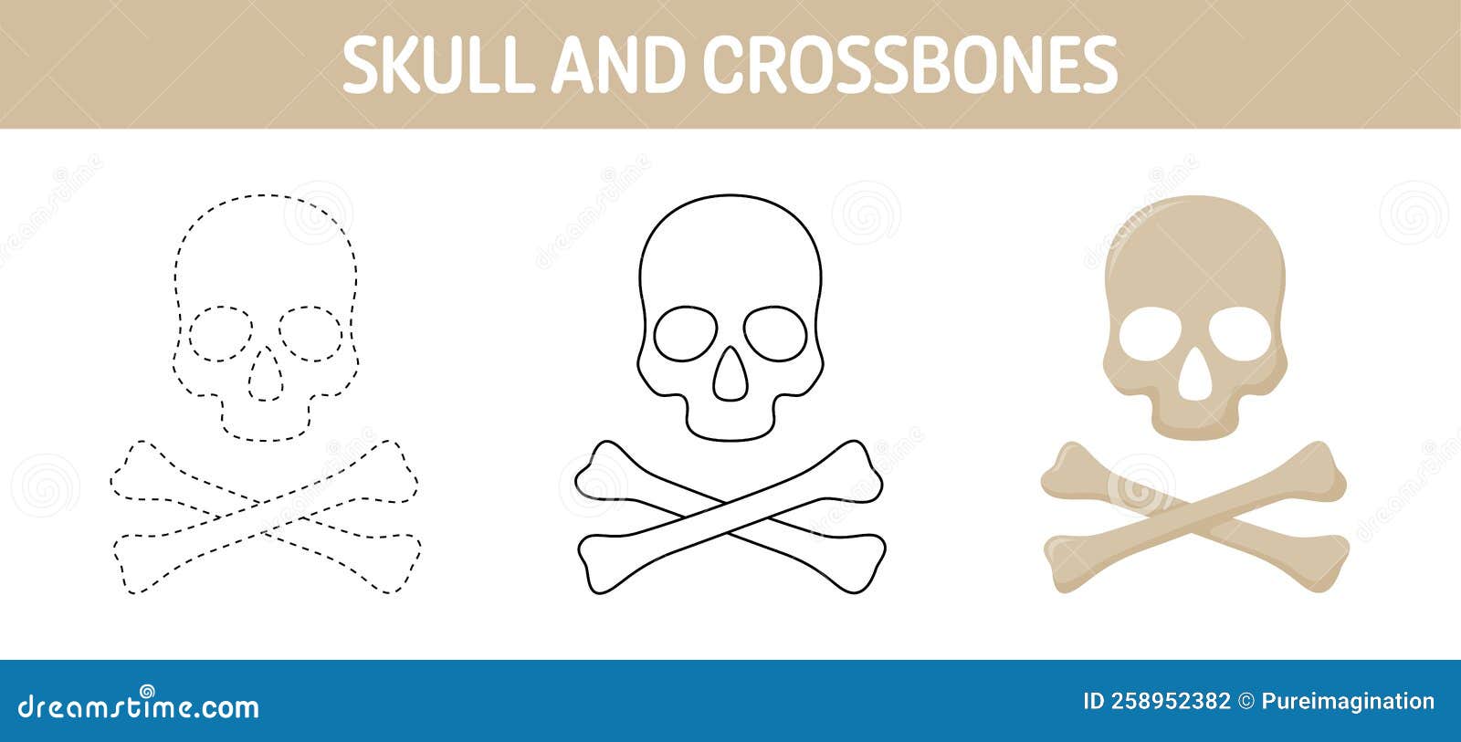 Skull and Crossbones Tracing and Coloring Worksheet for Kids Stock ...