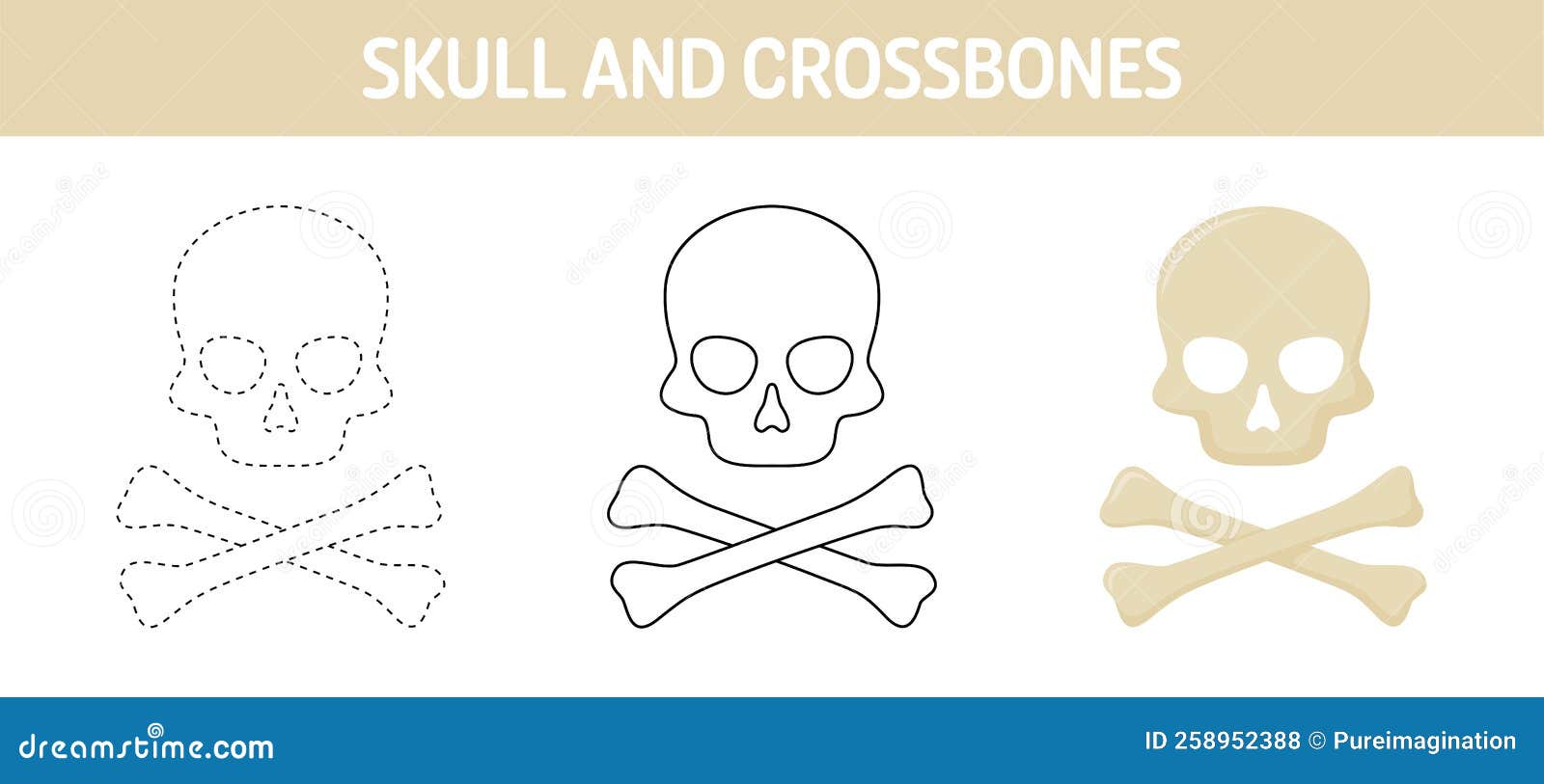 Skull and Crossbones Tracing and Coloring Worksheet for Kids Stock ...