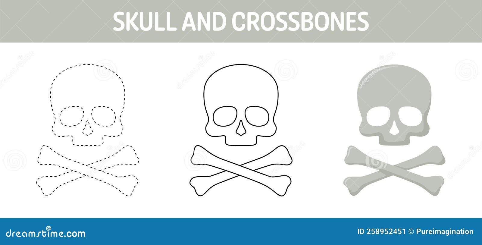 Skull and Crossbones Tracing and Coloring Worksheet for Kids Stock ...
