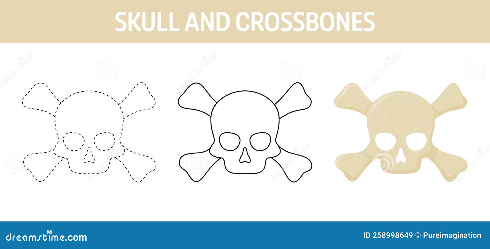 Skull and Crossbones Tracing and Coloring Worksheet for Kids Stock ...