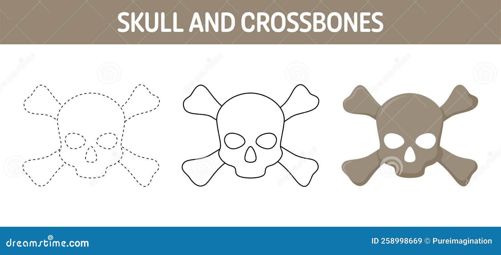 Skull and Crossbones Tracing and Coloring Worksheet for Kids Stock ...