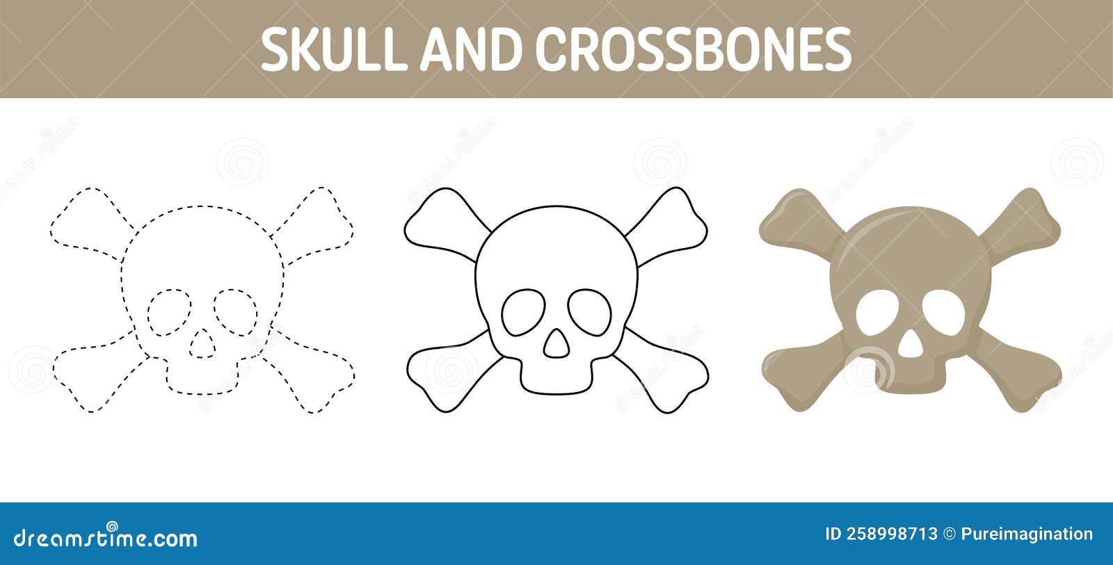 Skull and Crossbones Tracing and Coloring Worksheet for Kids Stock ...