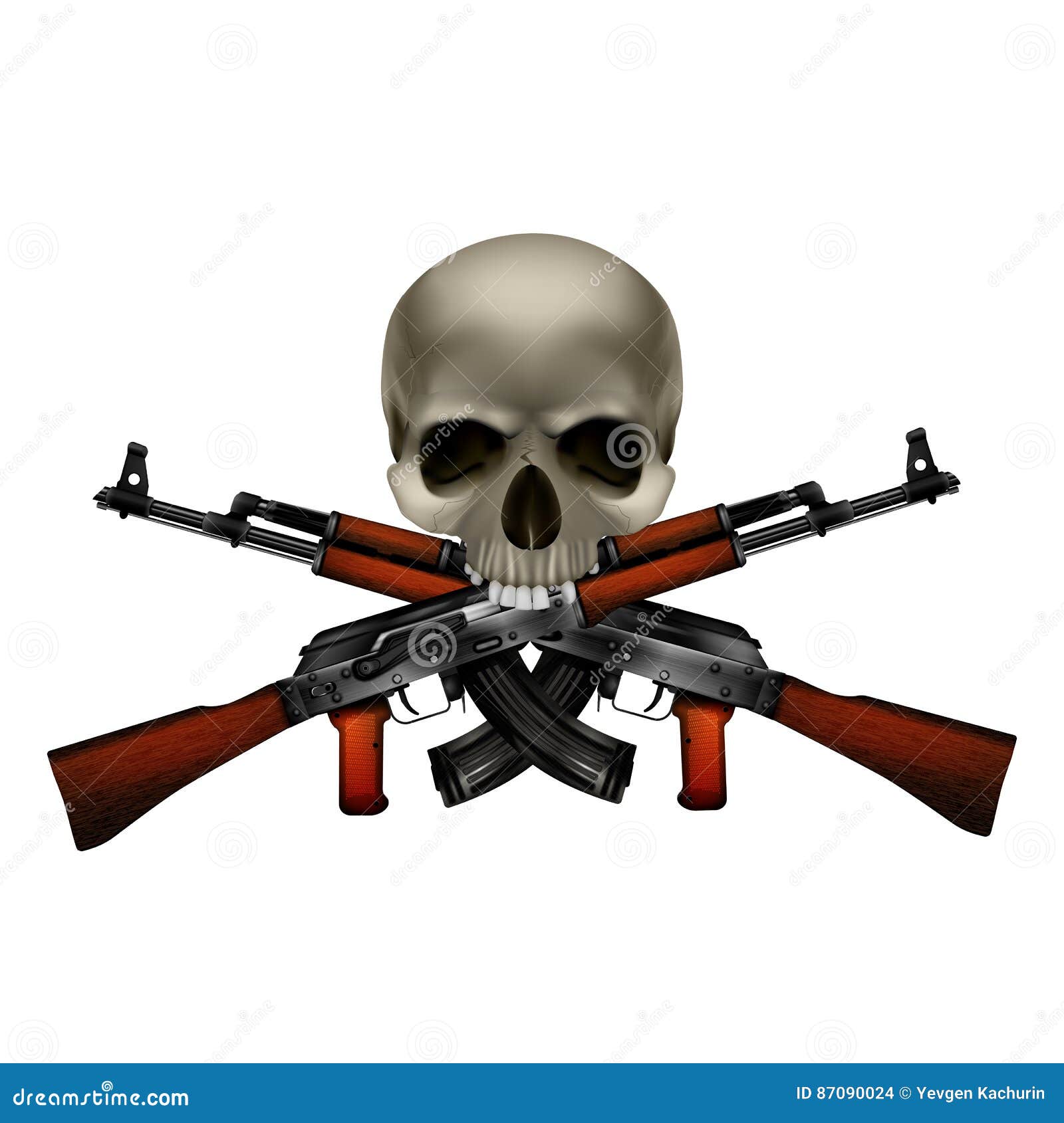 Skull with Crossed Kalashnikov Machine Guns Stock Vector - Illustration ...