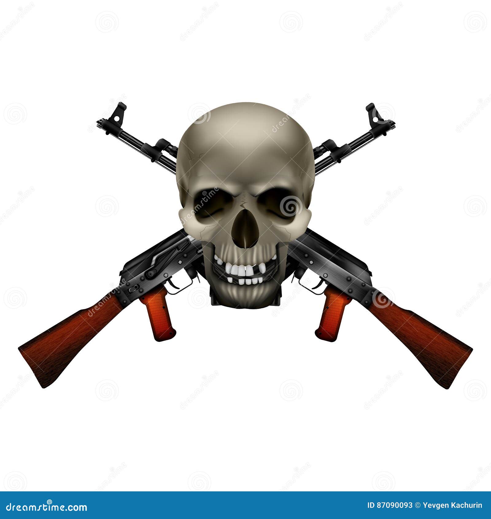 Skull with Crossed Kalashnikov Machine Guns Stock Vector - Illustration ...