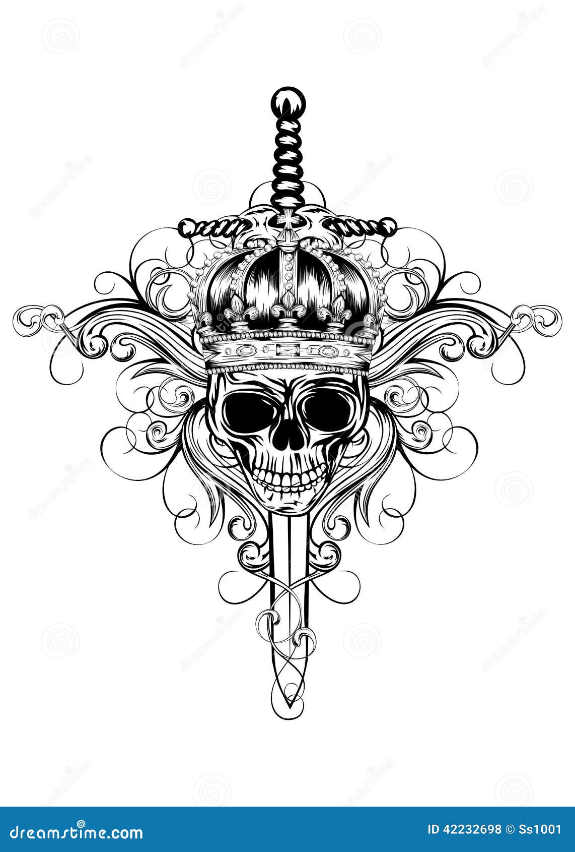 Skull in crown and sword stock vector. Illustration of heraldry - 42232698