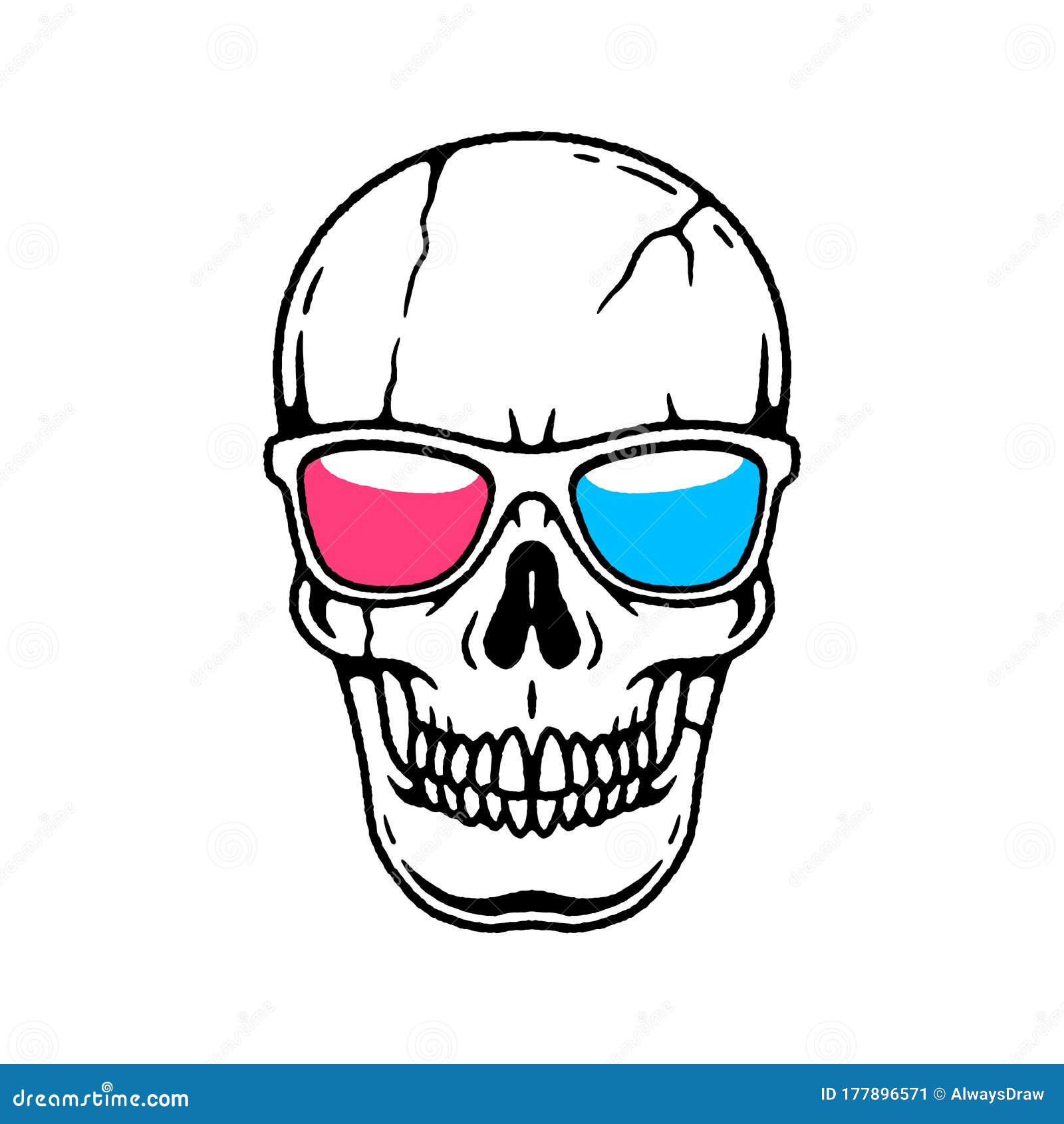 SKULL with 3D GLASSES BLACK WHITE Stock Vector - Illustration of ...