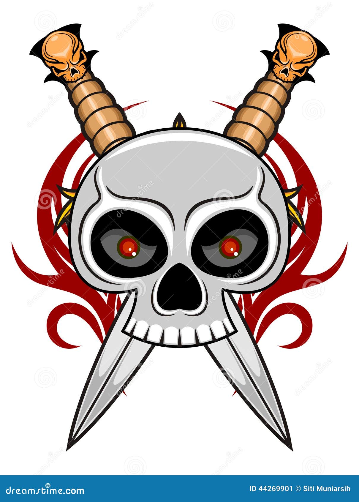 Skull With Dagger Cartoon Vector | CartoonDealer.com #44269901