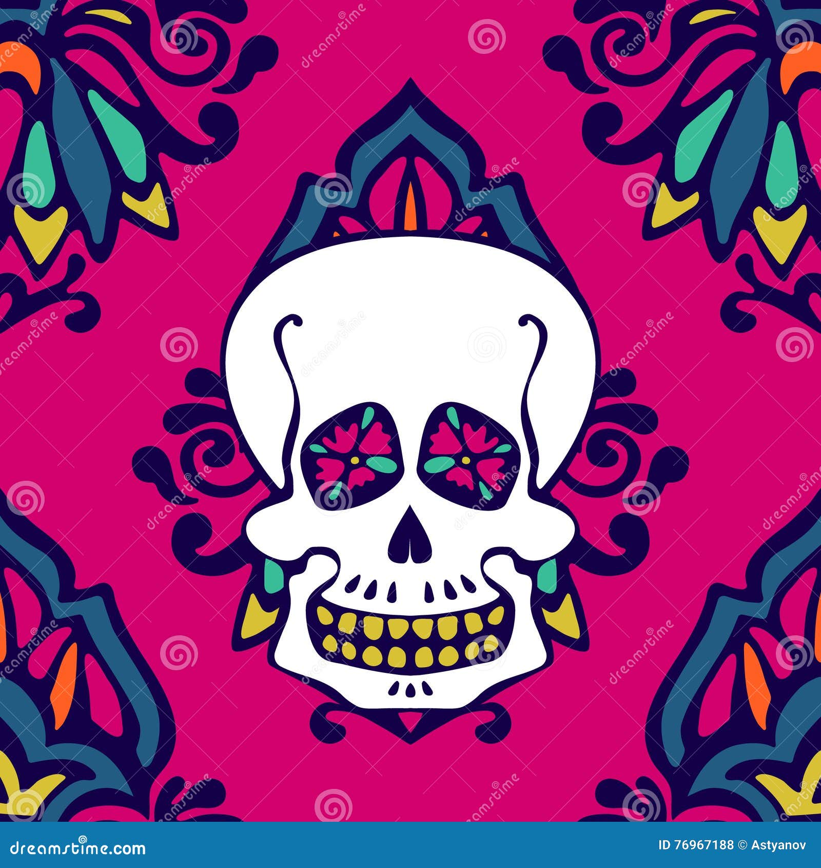 Skull Damask Seamless Pattern Stock Vector - Illustration of scroll ...