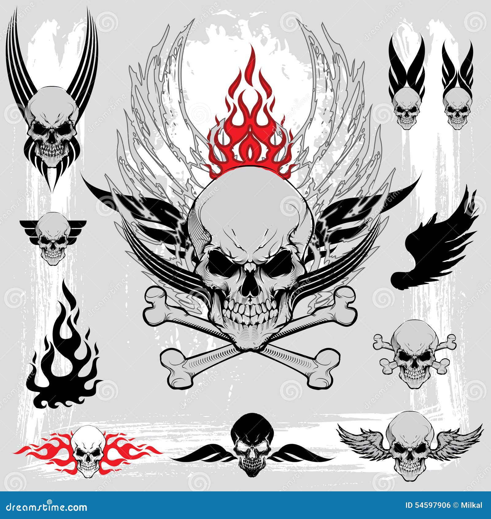 Skull design elements stock vector. Illustration of bone - 54597906