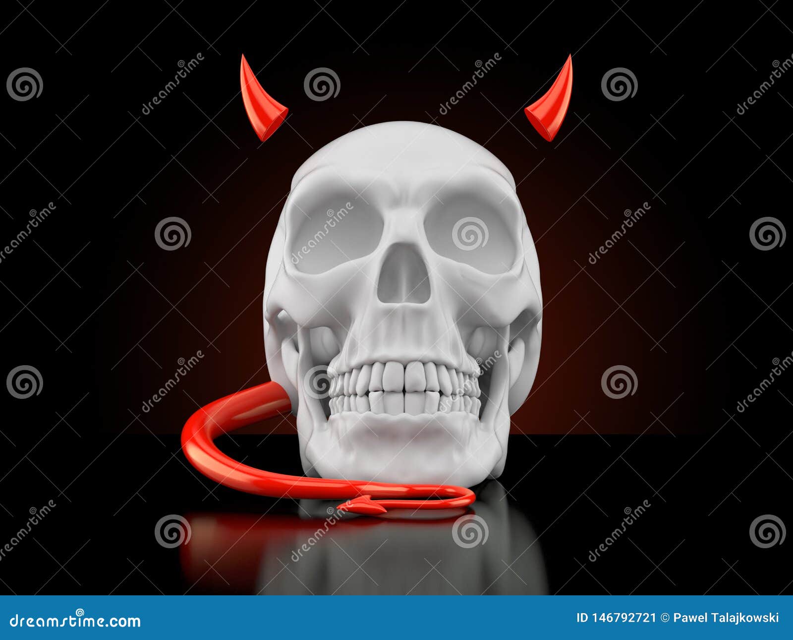 Skull with Devil Horns and Tail Stock Illustration - Illustration of ...