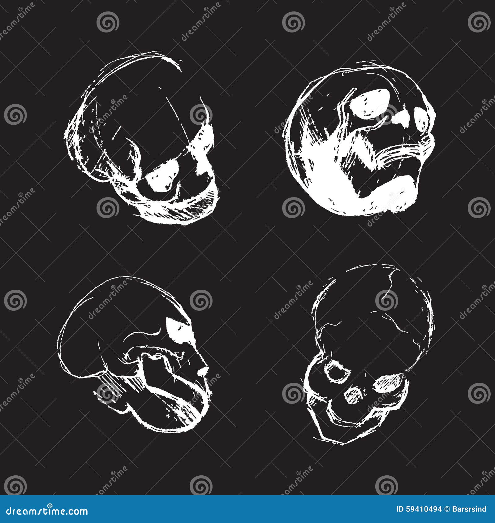 Skull from different views stock illustration. Illustration of hatching ...