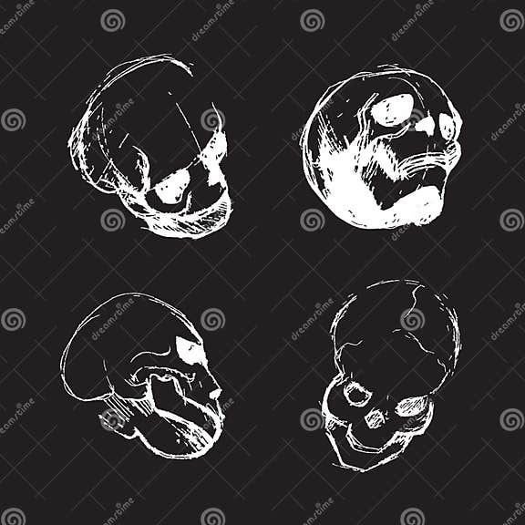 Skull from different views stock illustration. Illustration of hatching ...