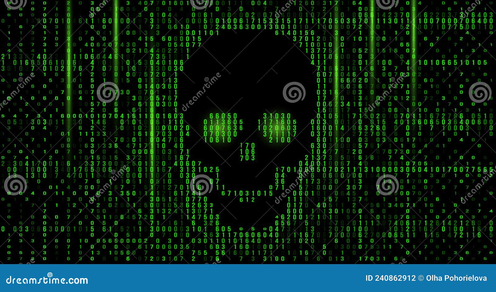 Skull in the Digital Matrix on the BCD Stream on the Screen. Computer ...