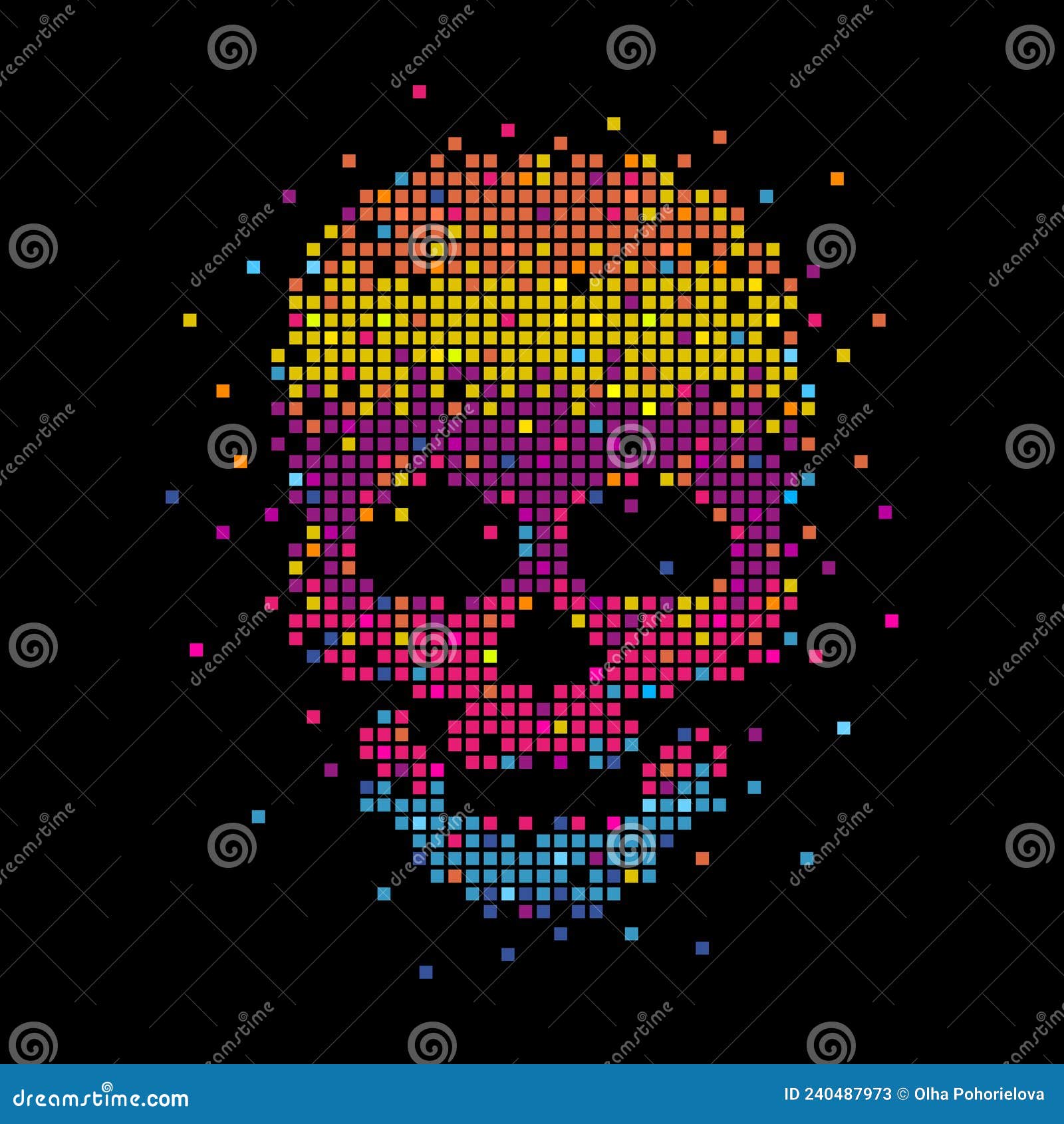 Skull in the Digital Matrix on a Black Background. Concept of Hacker ...