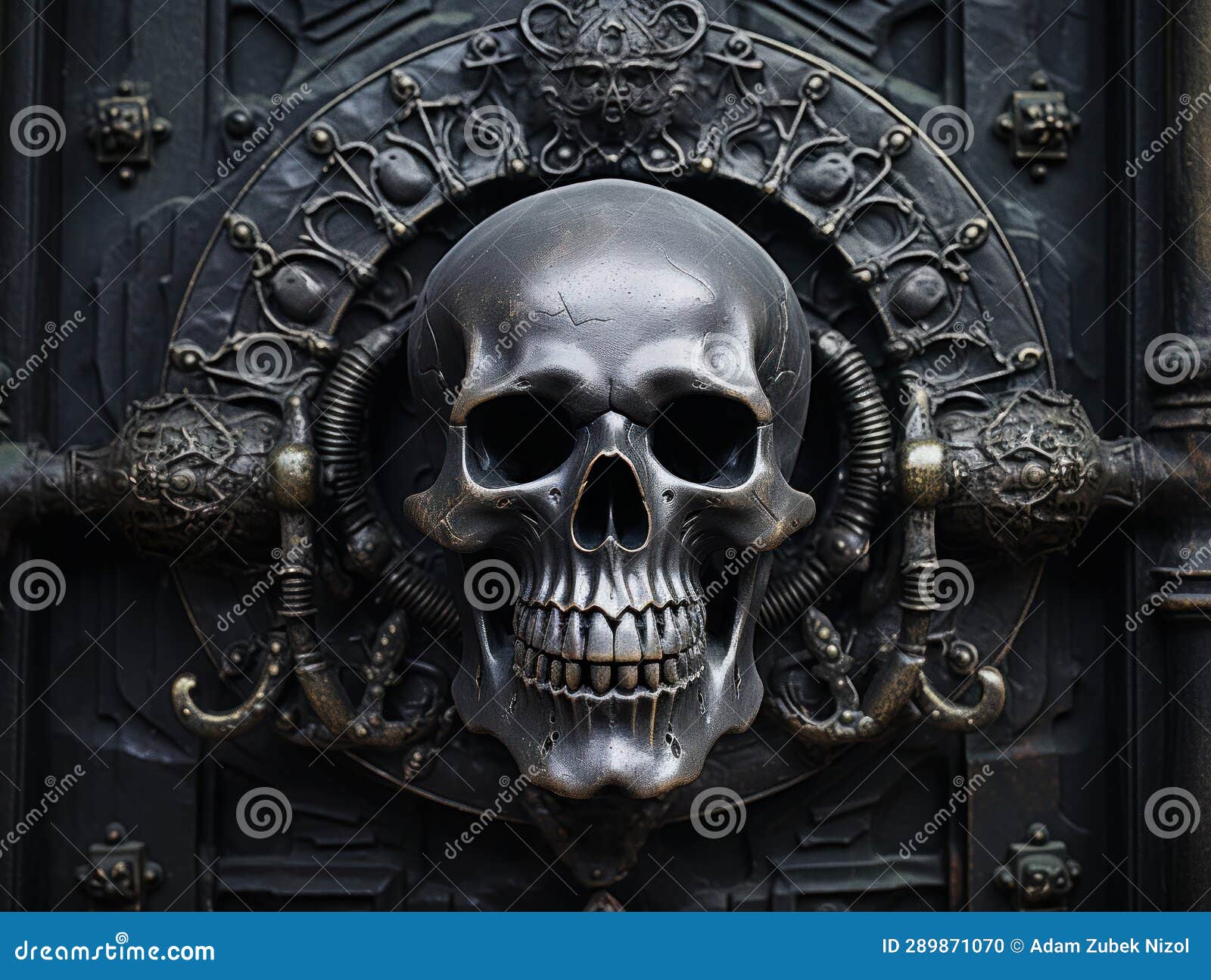 A skull on a door stock illustration. Illustration of gothic - 289871070
