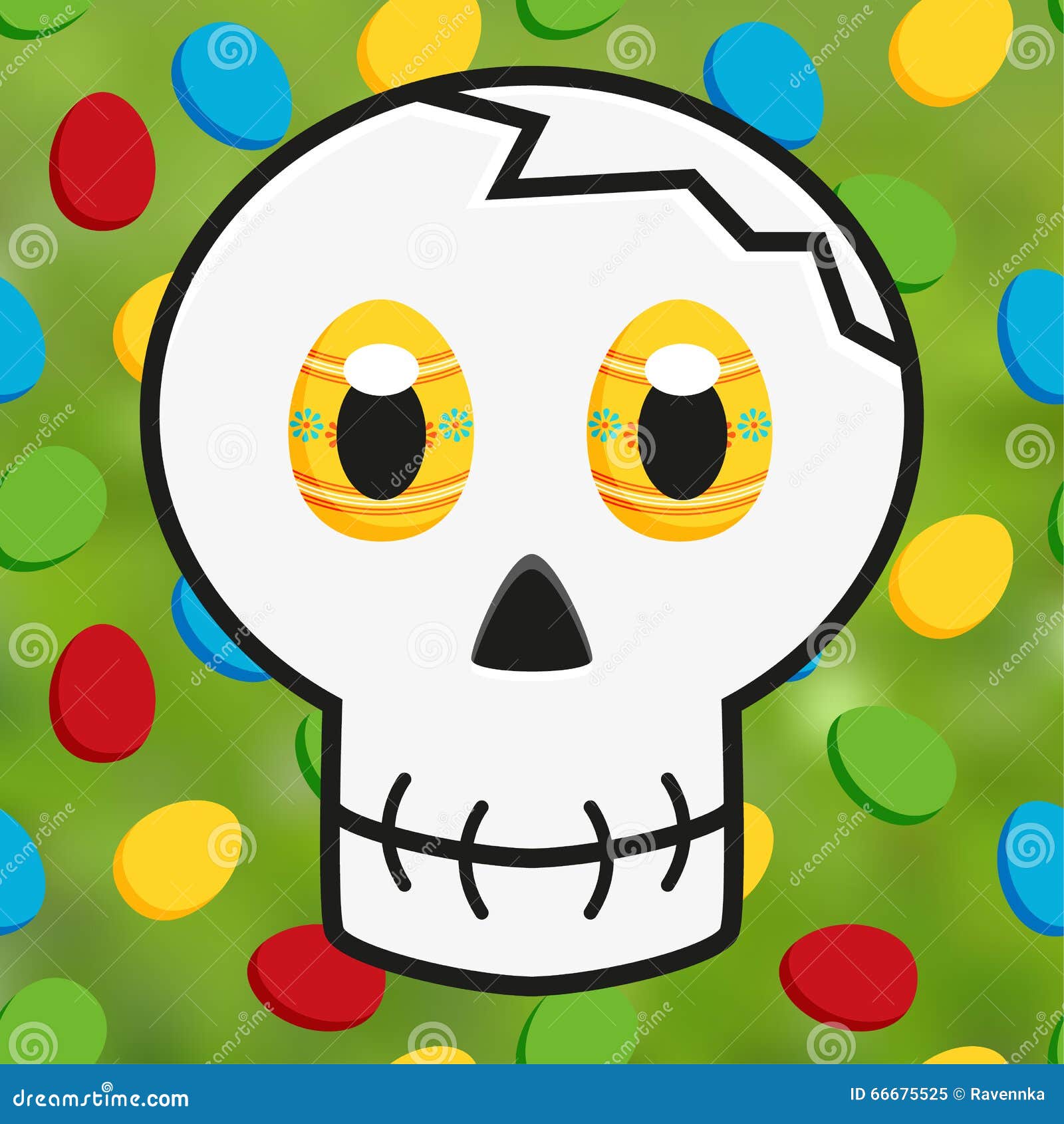 Skull with Easter Eggs instead of Eyes on Easter Background Stock ...