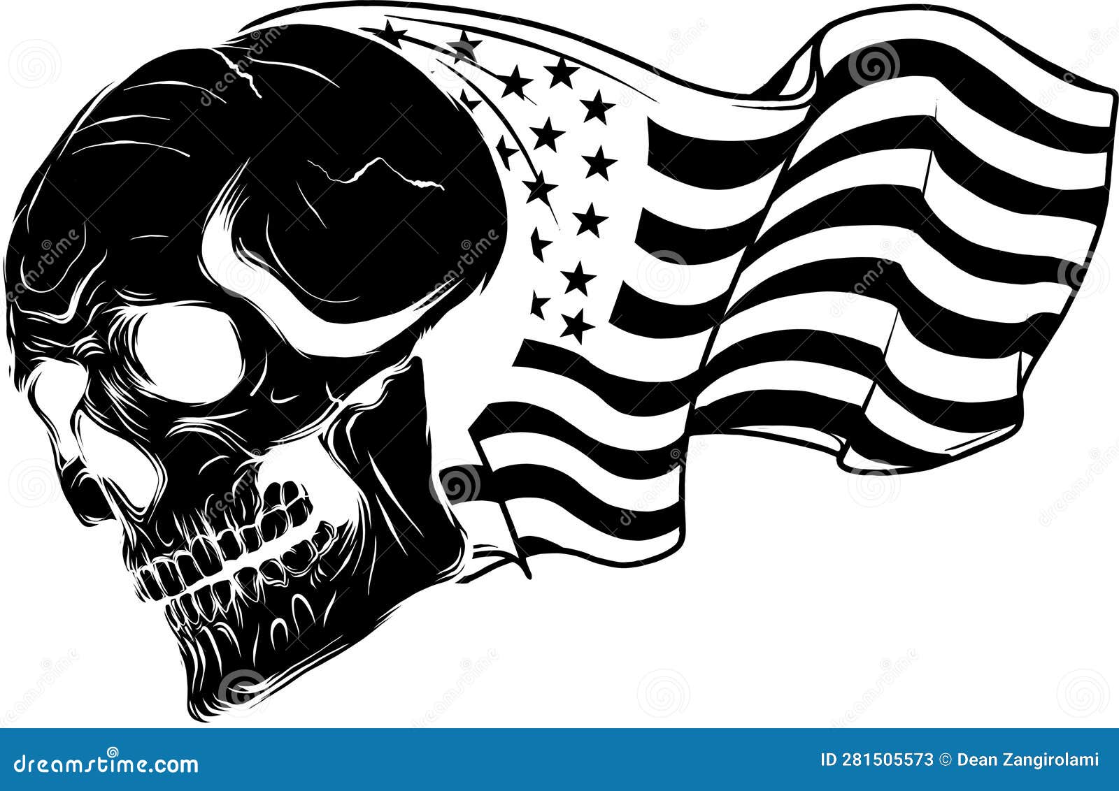Black Silhouette Of Skull Emblem With Usa Flag Vector Royalty-Free ...