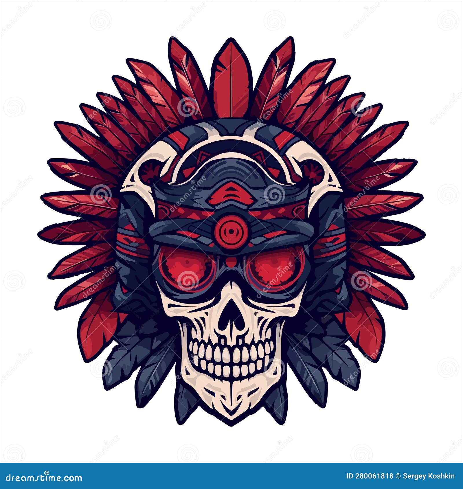 Skull Emblem Vector Logo. Agressive Human Cherokee, Apache Skull Stock ...