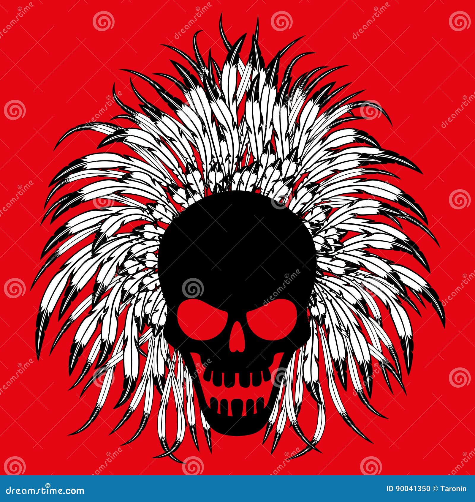 Skull with feathers. stock vector. Illustration of totem - 90041350